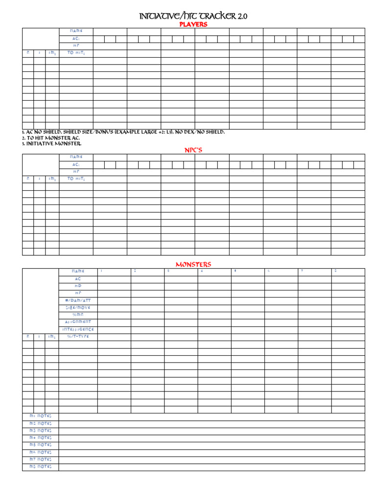 Initiative To Hit Tracker - 2.0 (Ad&d) | PDF