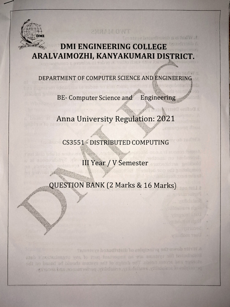 Cs3551 DC Unit-I 2 Marks | PDF | Distributed Computing | Cache (Computing)