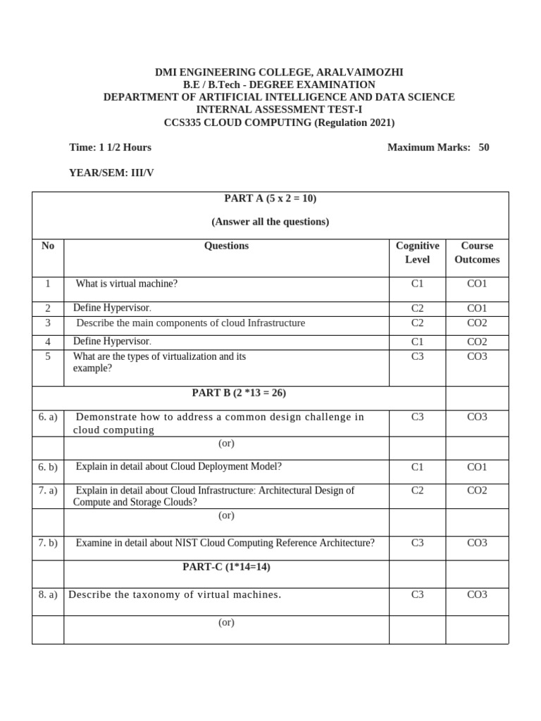 Cloud Computing QP Set 2 | PDF | Teaching Methods & Materials