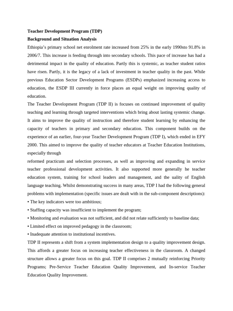 Teacher Development Program | PDF | Teachers | Curriculum