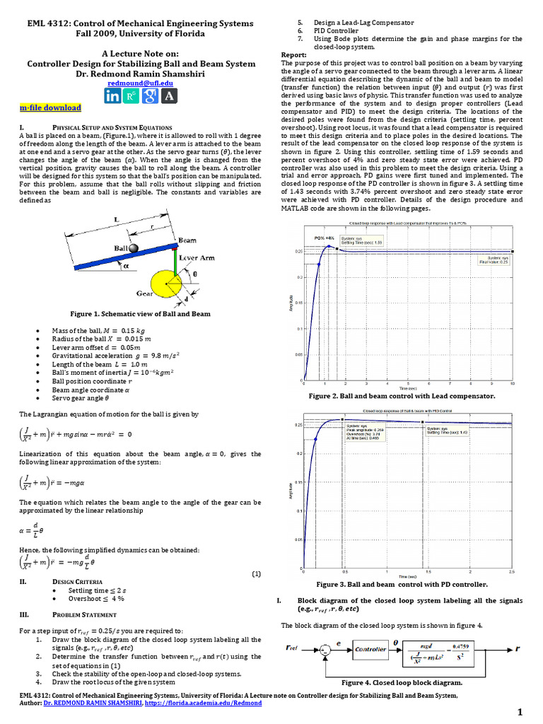 Ball and Beam Control | PDF | Control Theory | Mechanics