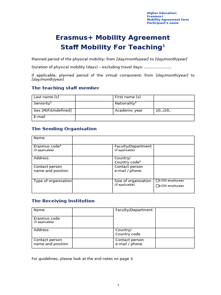 2.b HE Mobility Agreement For Teaching (KA131-KA171) - 2024-EN | PDF | Identity Document ...