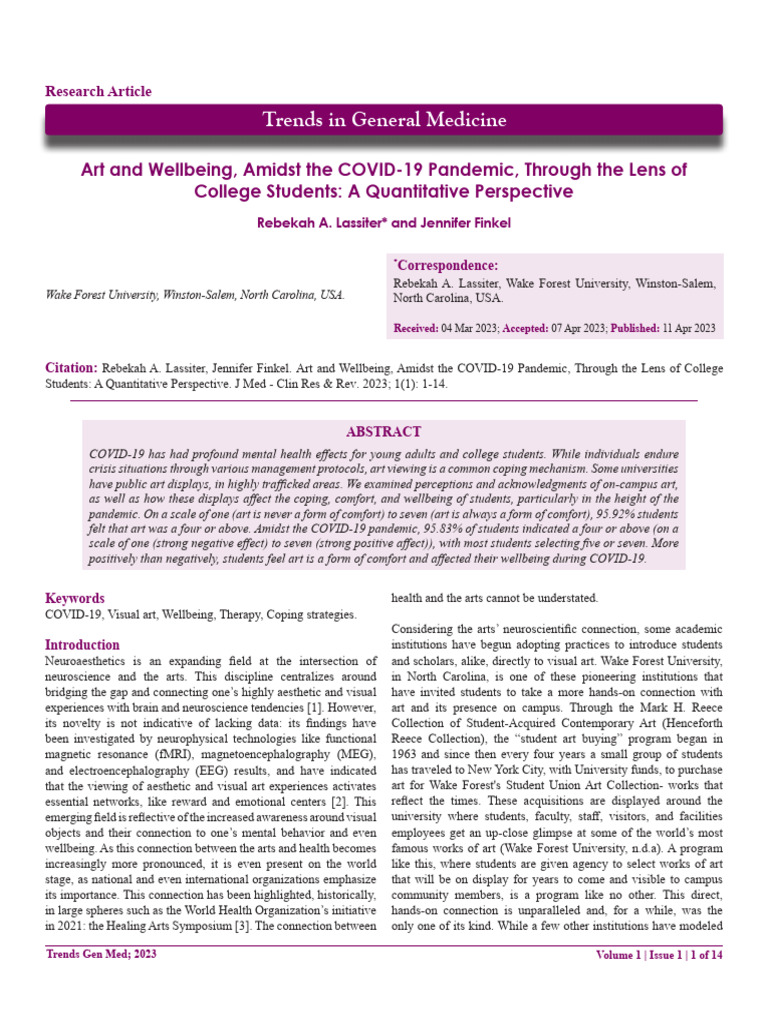 Art's Impact on College Student Wellbeing | PDF | Mental Health | Mood ...