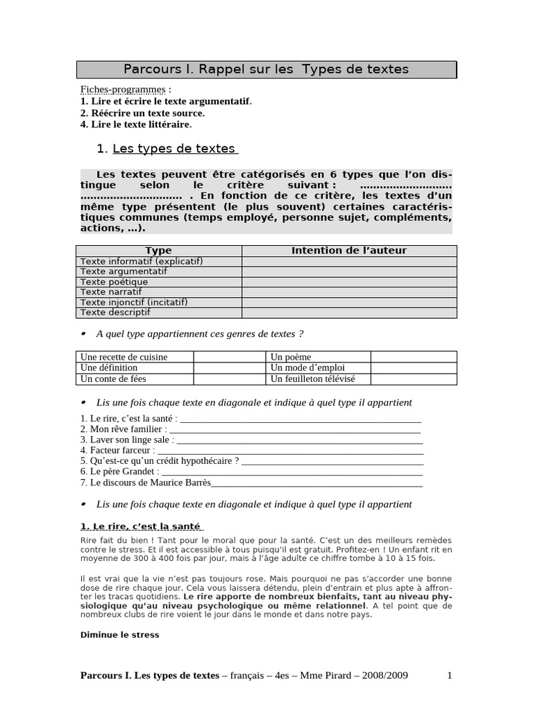 Les 6 Types de Textes en Détail | PDF