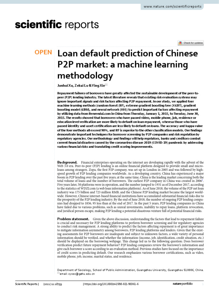 Loan Default Prediction of Chinese P2P Market: A Machine Learning ...