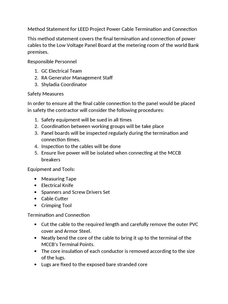 Leed Building Pwer Cable Termination Methodology | PDF | Technology ...
