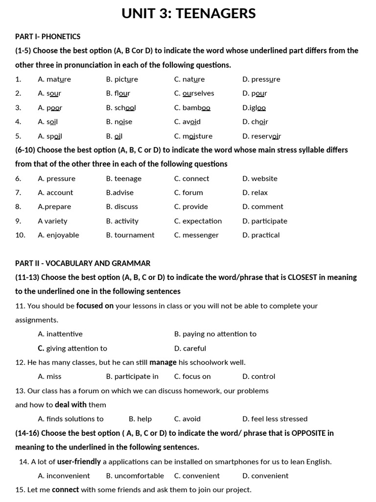 BT Unit 3 | PDF | Adolescence | Homework
