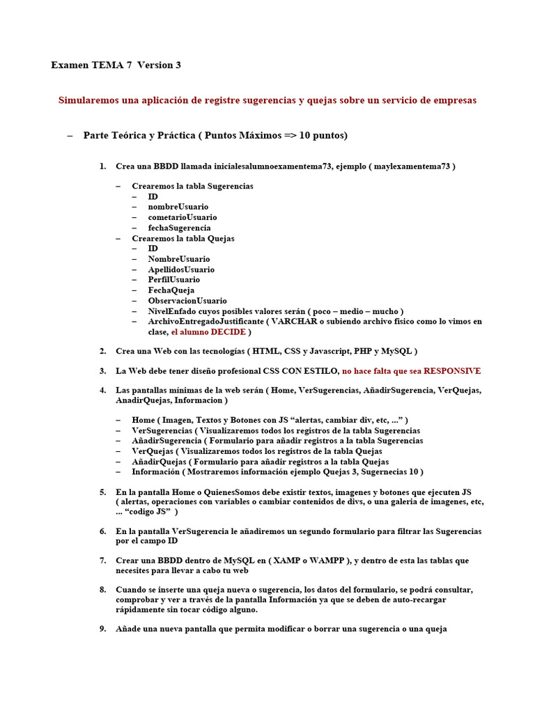 EXAMEN TEMA 7 Version 3 | PDF | Php | Mi sql