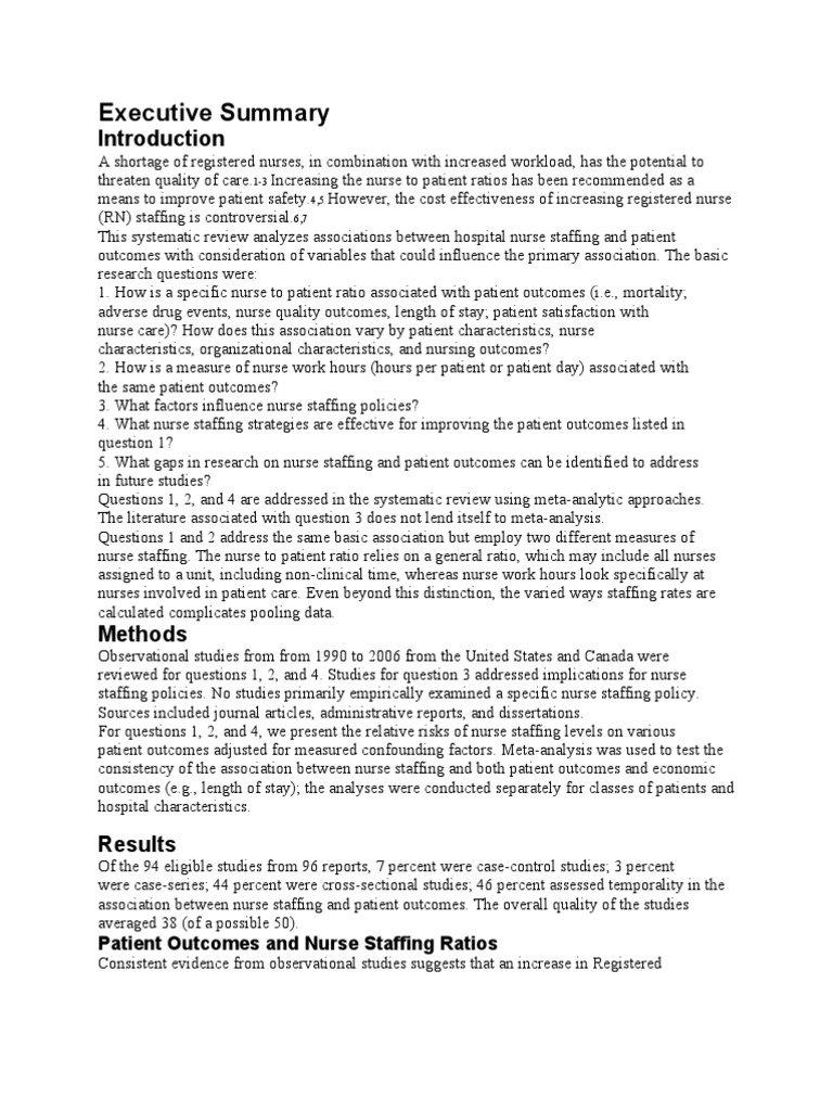 Executive Summary | Meta Analysis | Nursing
