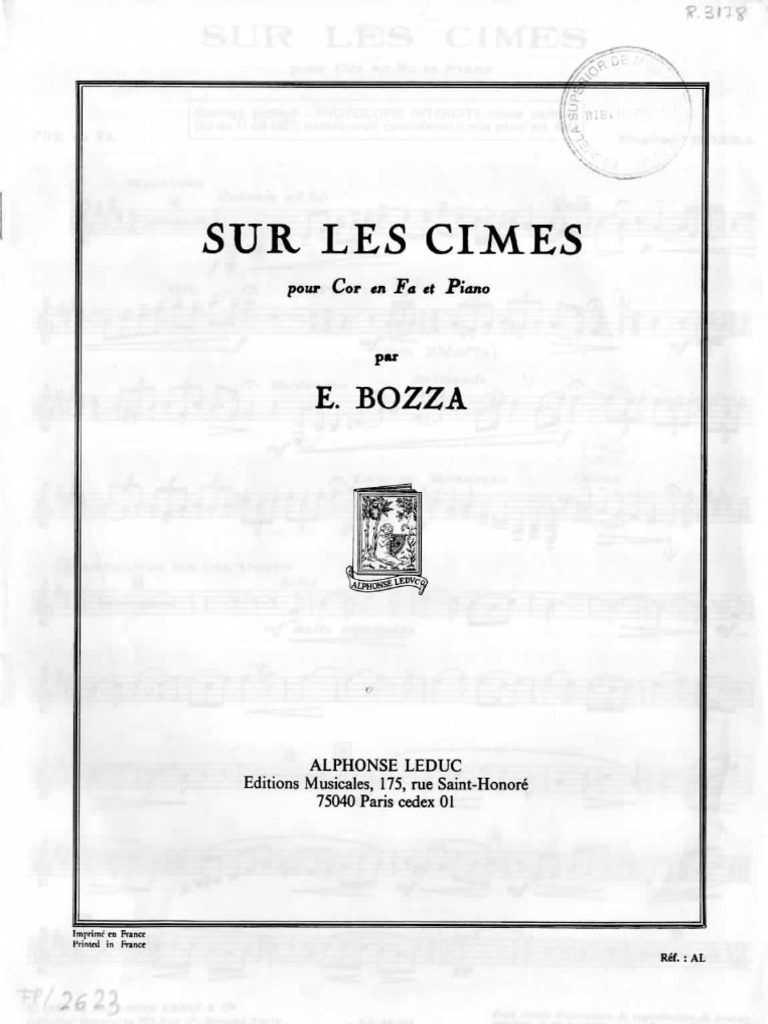 E BOZZA Sur Les Cimes en Las Cumbres para Trompa y Piano Trompa | PDF