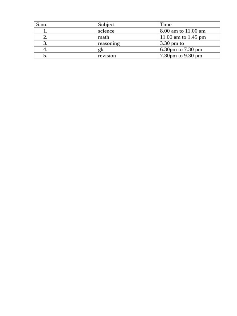 Time Table of Study Shedule | PDF