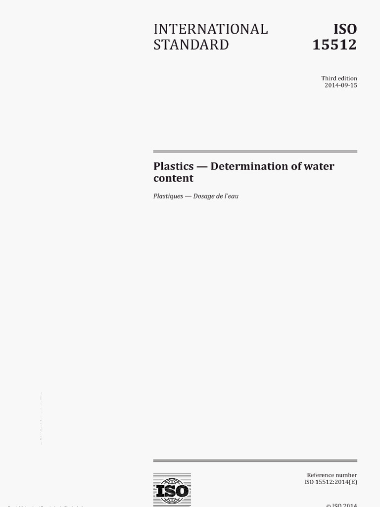 ISO 15512 (2014) Plastic - Determination of Water Content | PDF