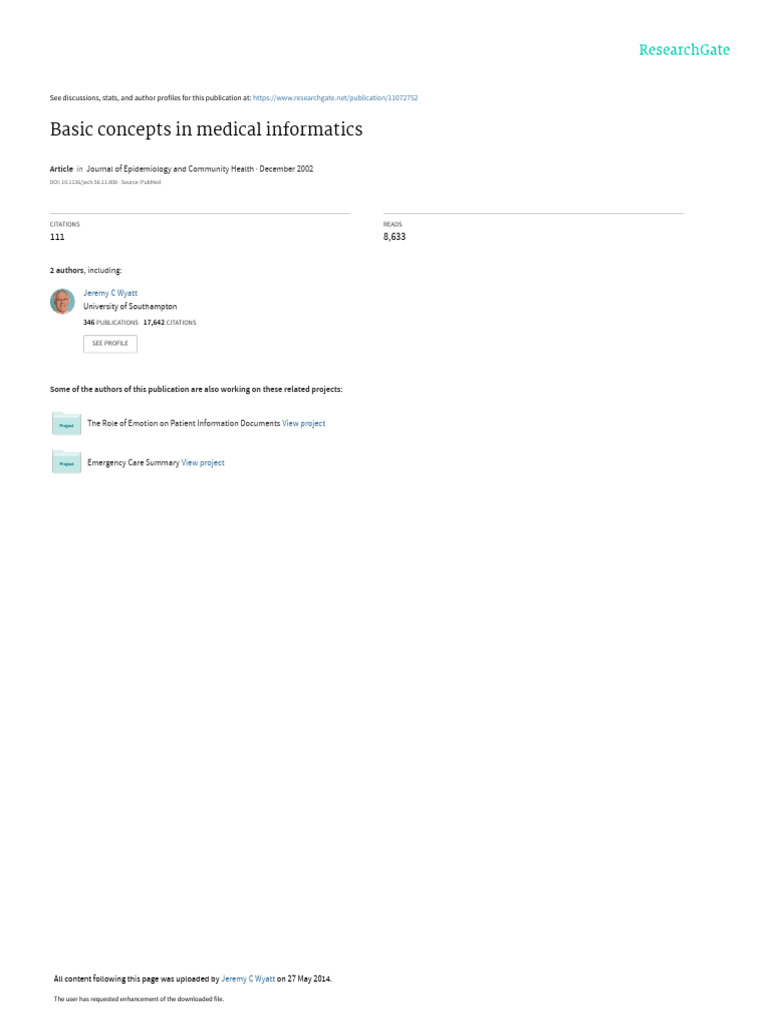 Basic Concepts in Medical Informatics | PDF | Health Informatics | Computer Science