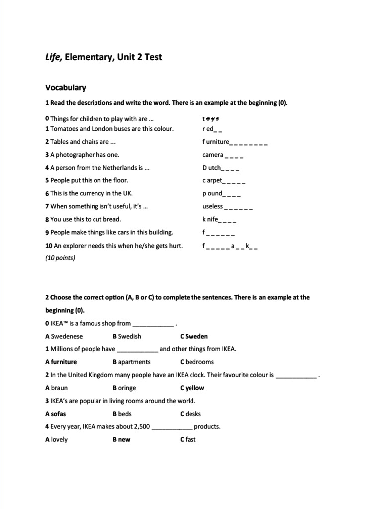 Life 2e Elementary Unit 2 Test Word - 2 | PDF