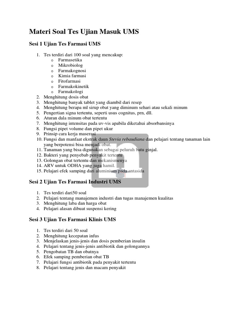 Materi Soal Ujian Masuk UMS | PDF