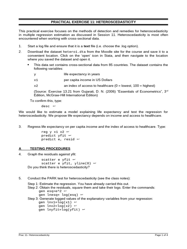 Prac 11 Heteroscedasticity | PDF | Regression Analysis | Errors And Residuals