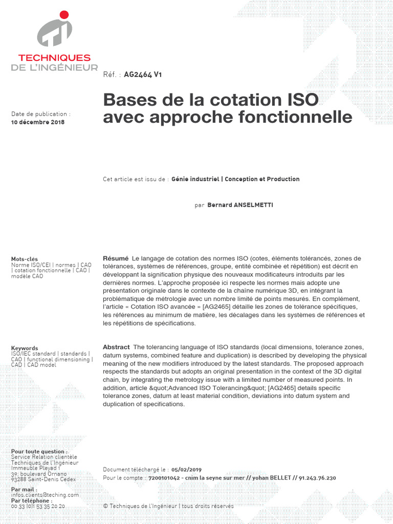 Bases de la cotation ISO fonctionnelle | PDF | Conception assistée par ...