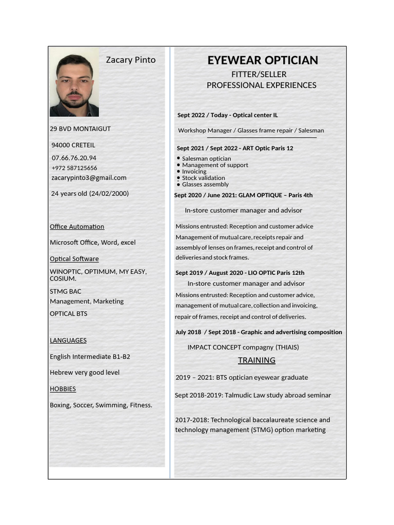 CV Anglais Pinto Zacary 2 - Recent | PDF