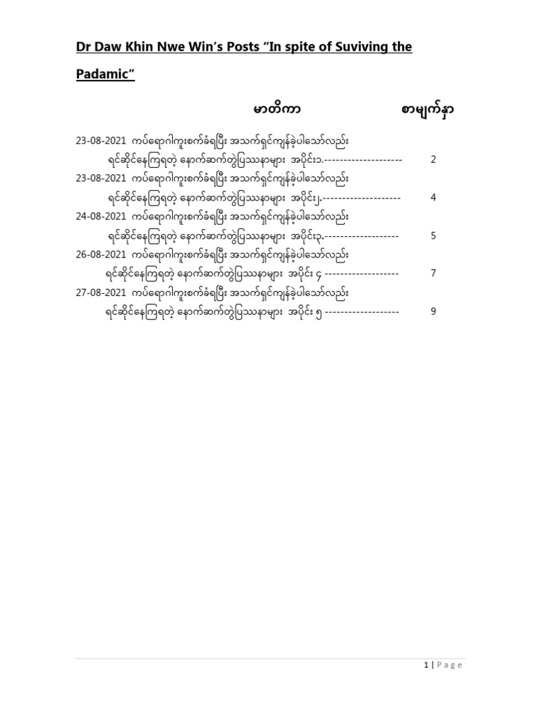 DR Daw Khin Nwe Win's Posts in Spite of Suviving The Padamic | PDF