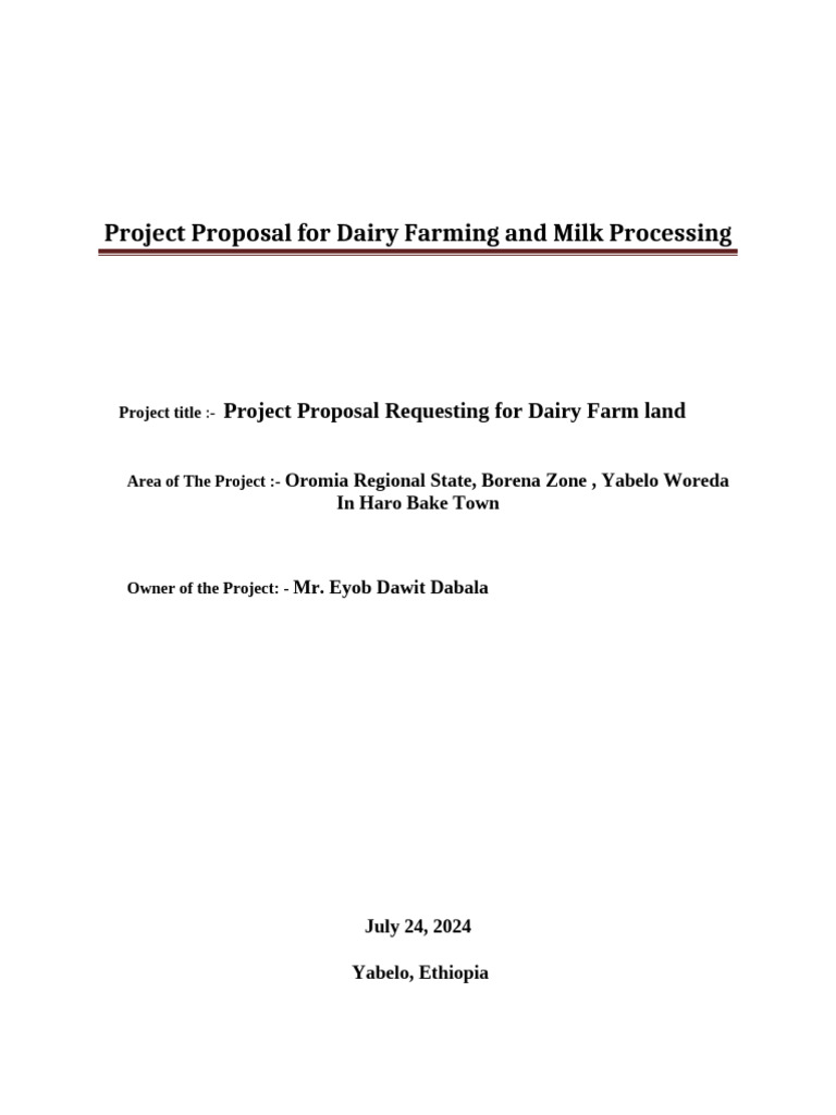 Dairy Farming Project Proposal in Ethiopia | PDF | Dairy | Agriculture