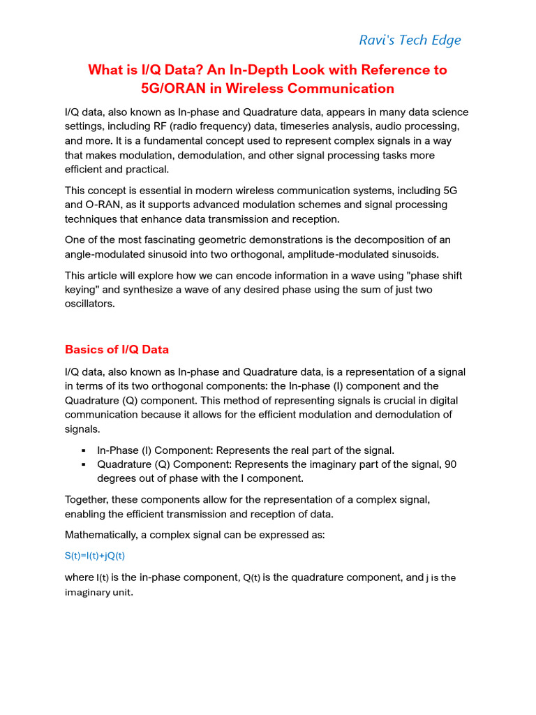 What Is I/Q Data? An In-Depth Look With Reference To 5G/ORAN in ...