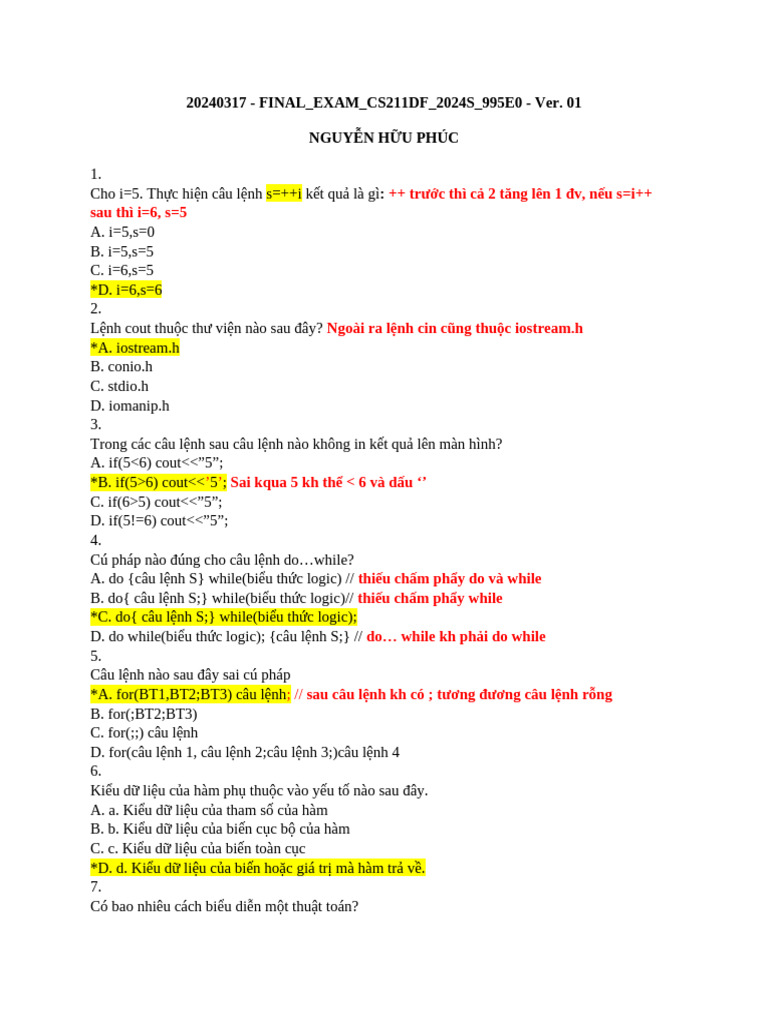 - FINAL - EXAM - CS211DF - 2024S - 995E0 - Ver. 01 Nguyễn Hữu Phúc | PDF