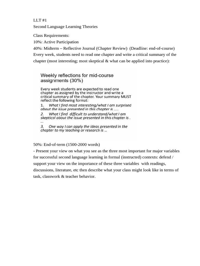 LLT #1 | PDF | Second Language | Second Language Acquisition