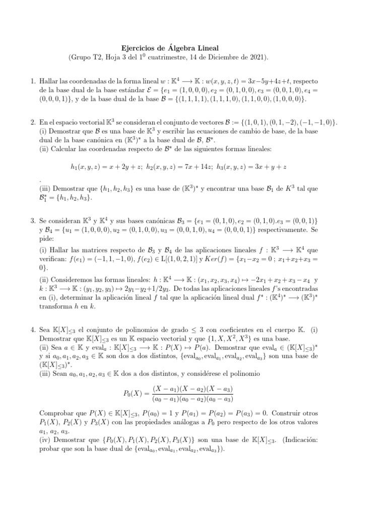 Hoja de Problemas 3 | PDF | Base (álgebra lineal) | Mapa lineal