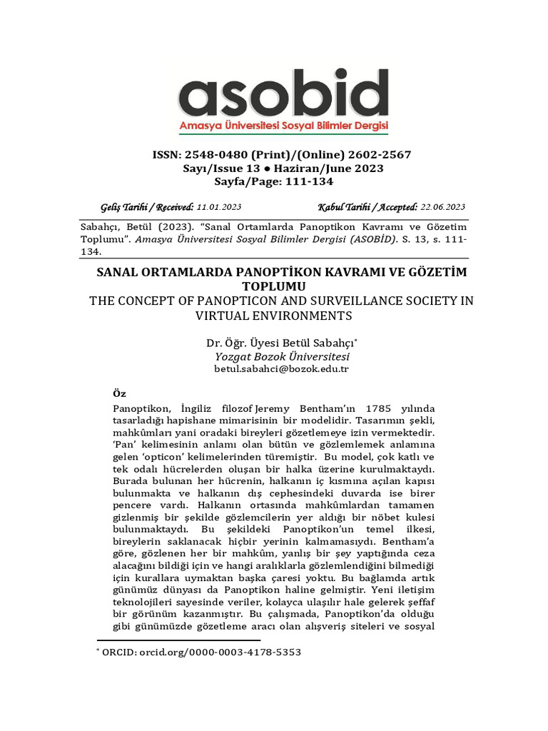 Sanal Ortamlarda Panopt - Kon Kavrami Ve G - Zet - M Toplumu (#1232417 ...