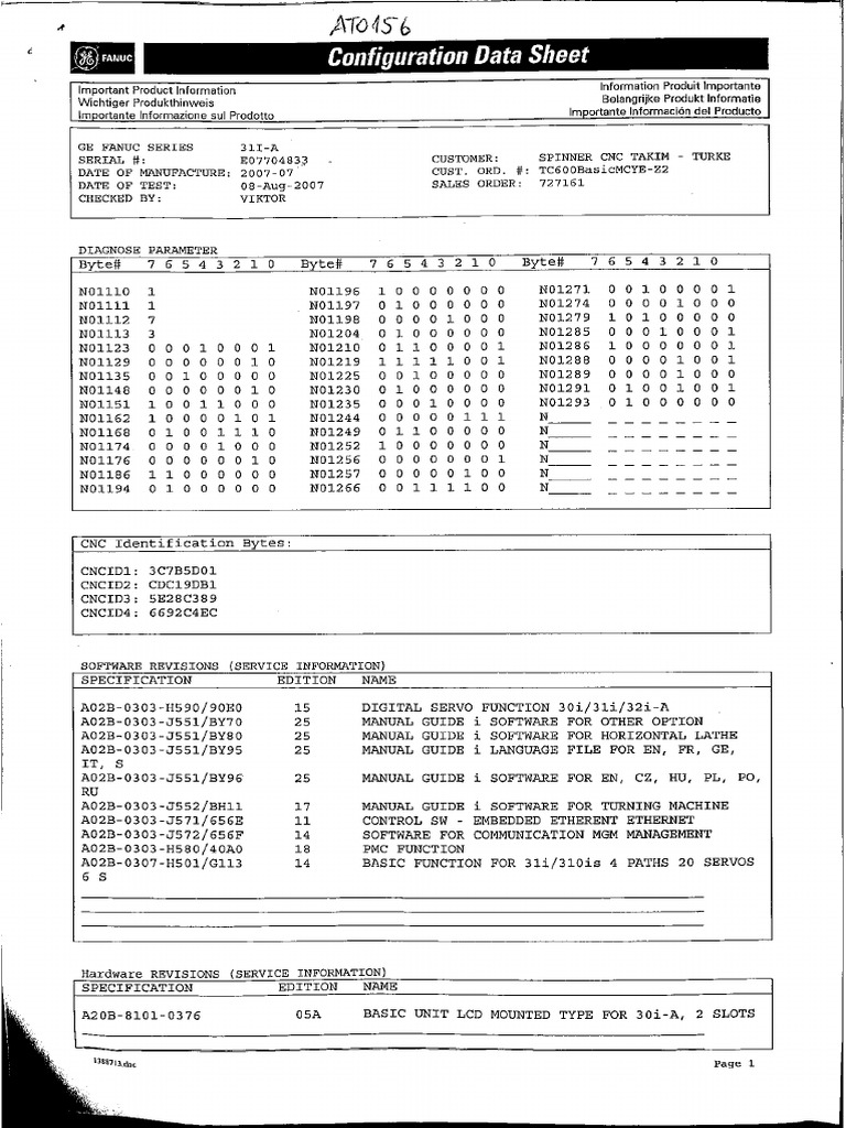 FANUC Data Sheet Spinner | PDF