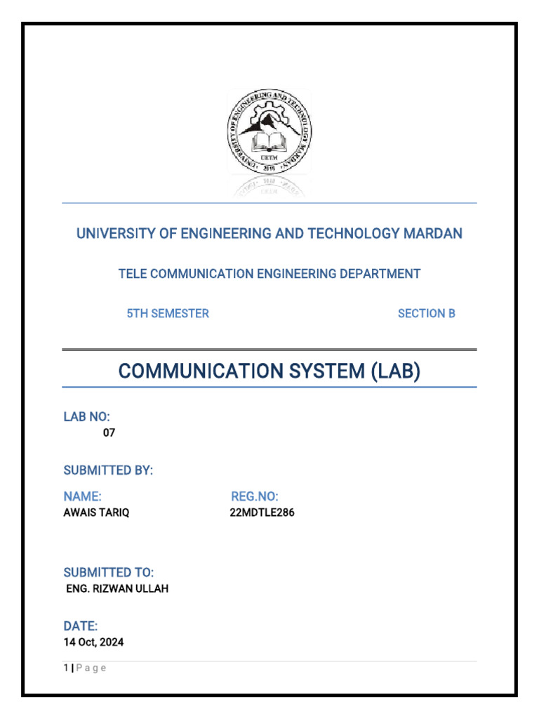 Communication System Lab 7 | PDF