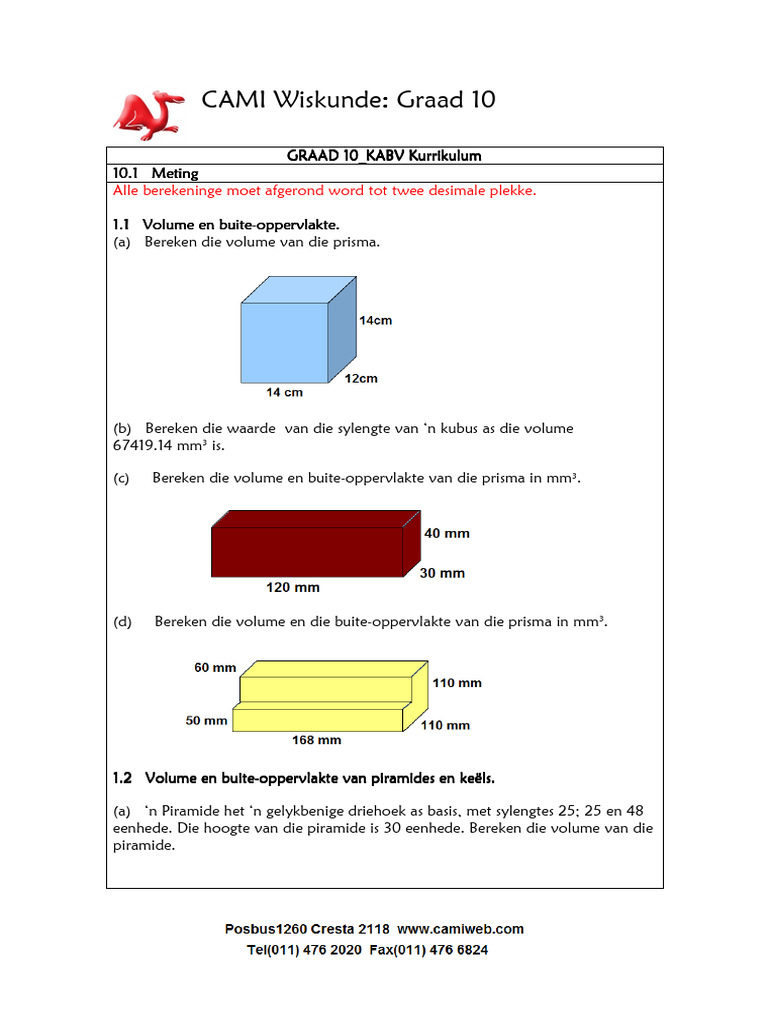 GRAAD 10.volume en Buite Oppervlakte | PDF
