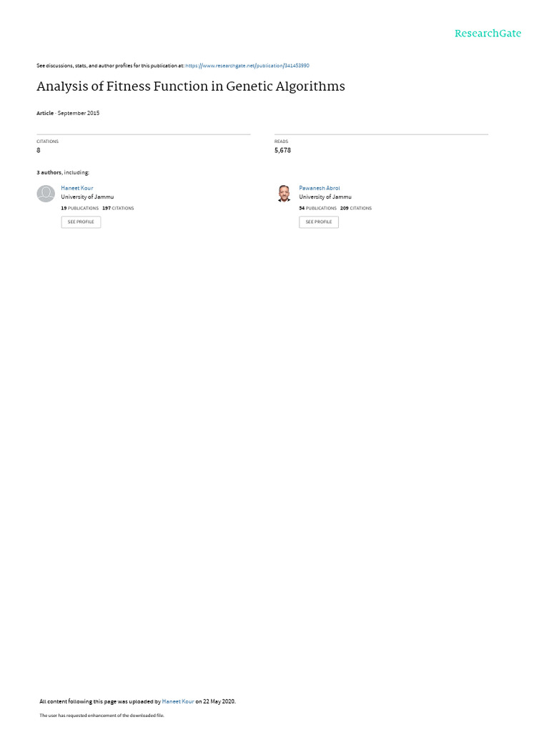 Analysisonfitnessfunction | PDF | Genetic Algorithm | Mathematical Optimization