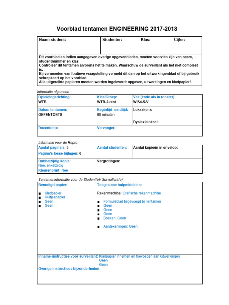 WTB-2-tent - WIS4-5-V - OEFENTOETS OPGAVEN | PDF