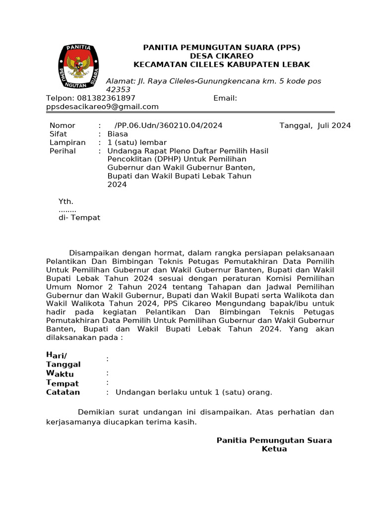 Undangan Rapat Pleno DPHP 2024 | PDF