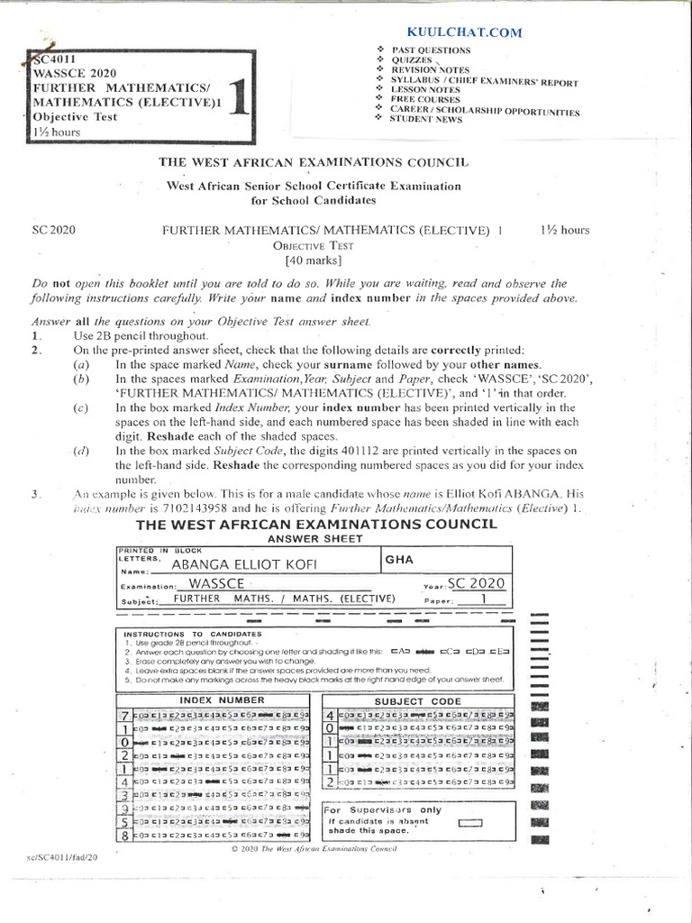 Wassce 2020 Further Mathematics | PDF