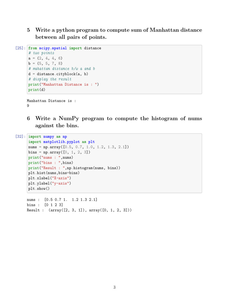 Python Programs for Distance, Histogram, DataFrame | PDF