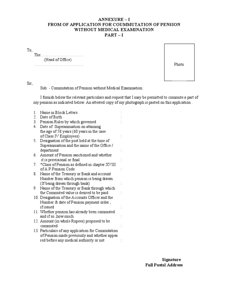 Application for Commutation of Pension without Medical Examination | PDF