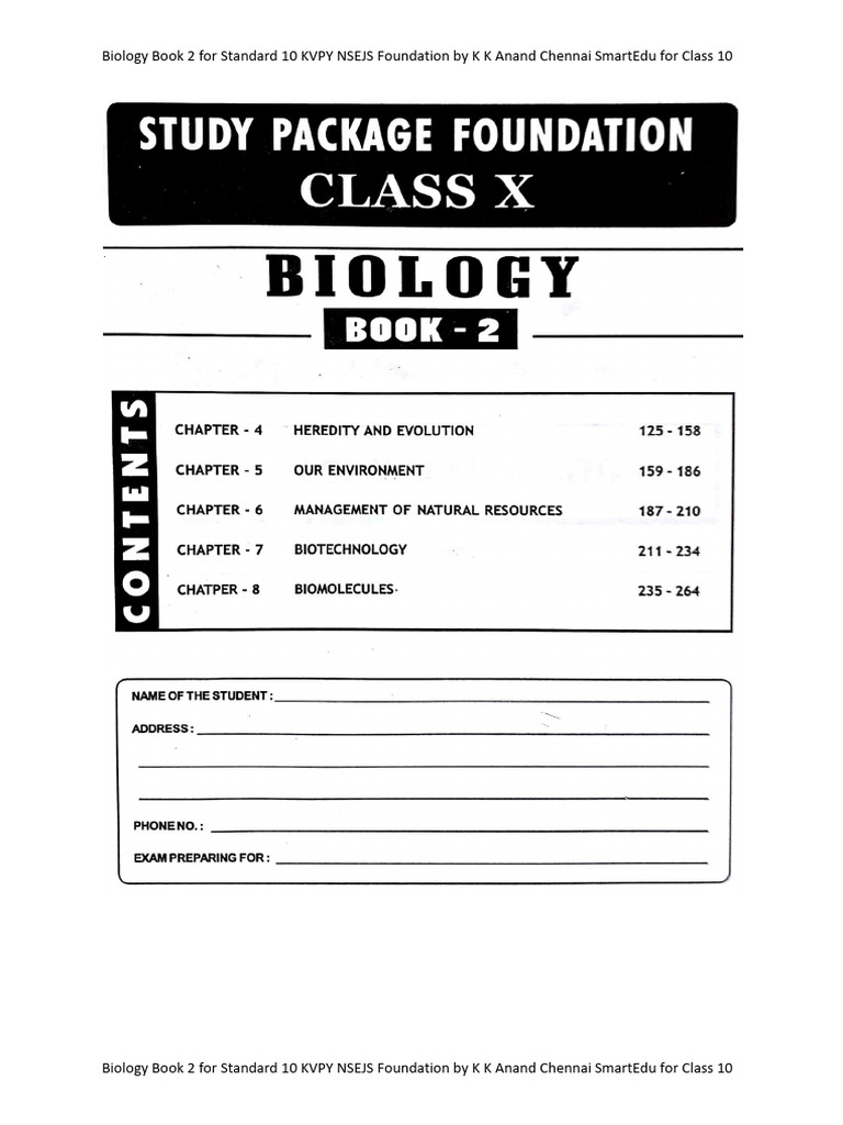 KVPY Biology Book 2 for Class 10 | PDF | Wellness