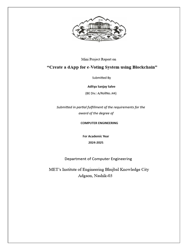 Blockchain Mini Project 2024-25 (A) | PDF | Electronic Voting | Voting