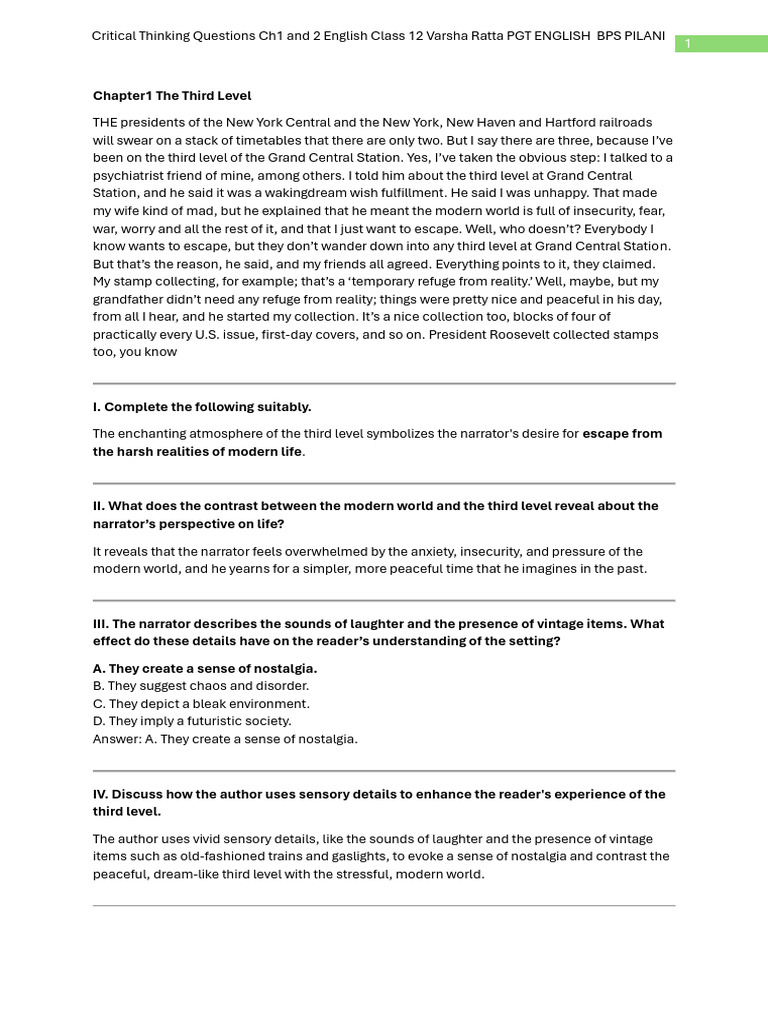 English Question Bank | PDF | Narration | Experience