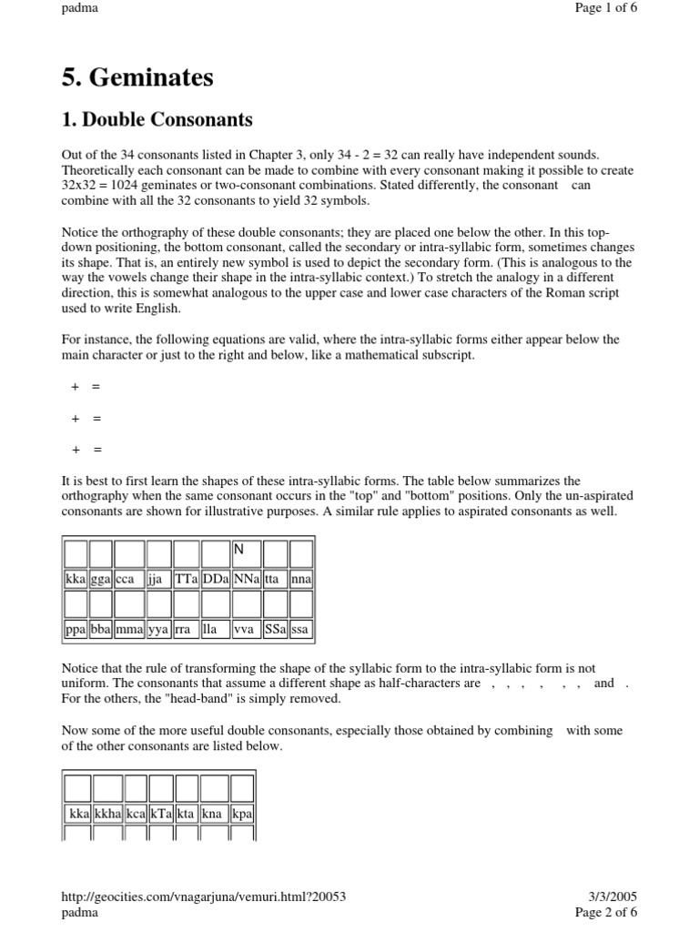 Geminates: 1. Double Consonants | PDF | Consonant | Tamil Language