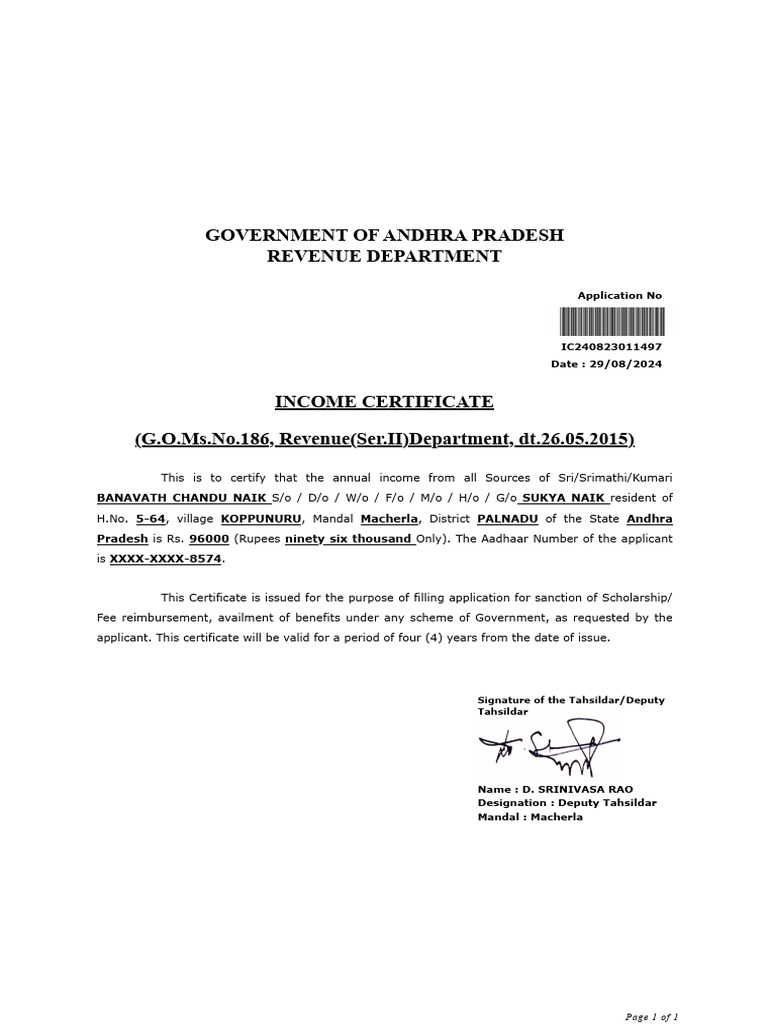 Income Certificate - IC240823011497 | PDF