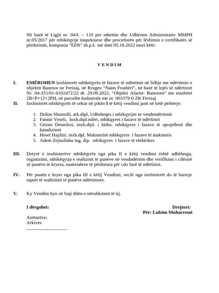 Vendim Per Emerimin e Inxhiniereve | PDF