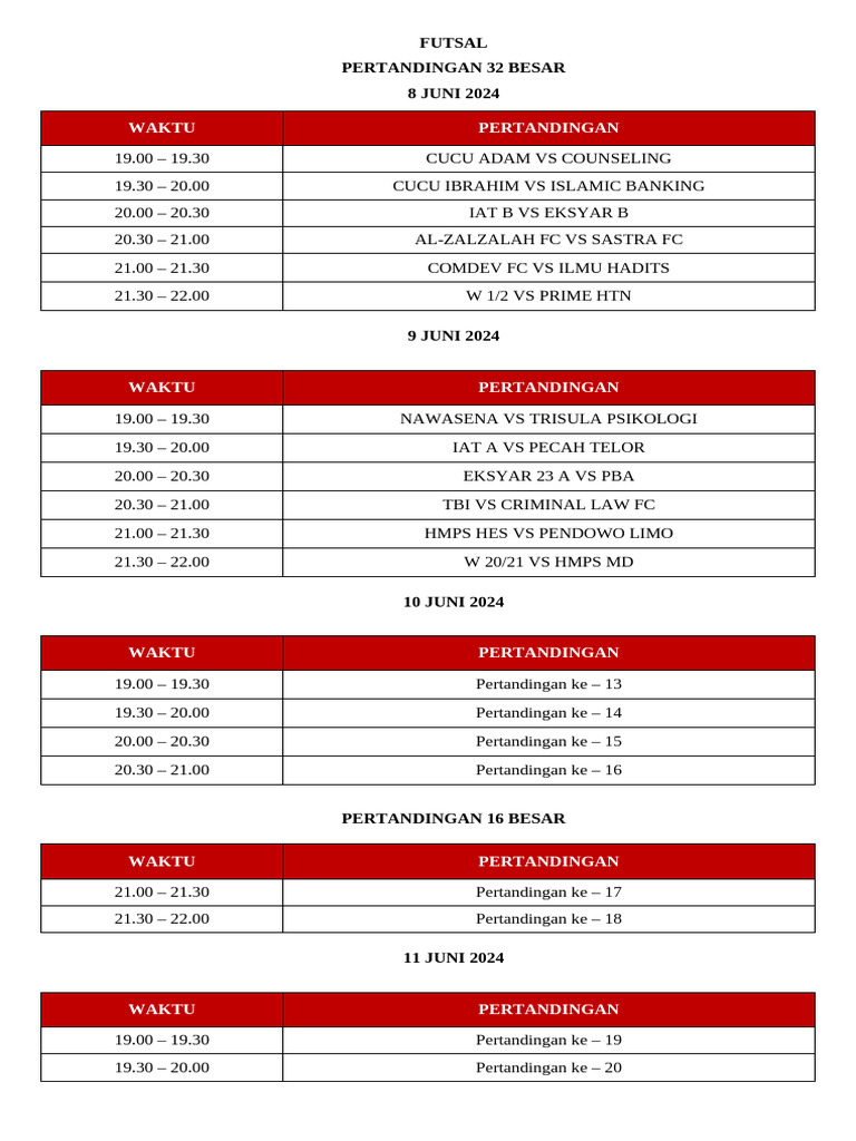 Rundown Pertandingan Futsal (Ghon) | PDF