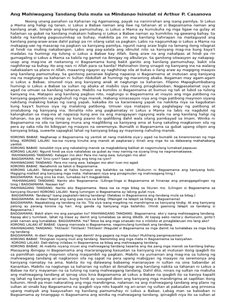 Ang Mahiwagang Tandang Dula Mula Sa Mindanao Isinulat Ni Arthur P | PDF
