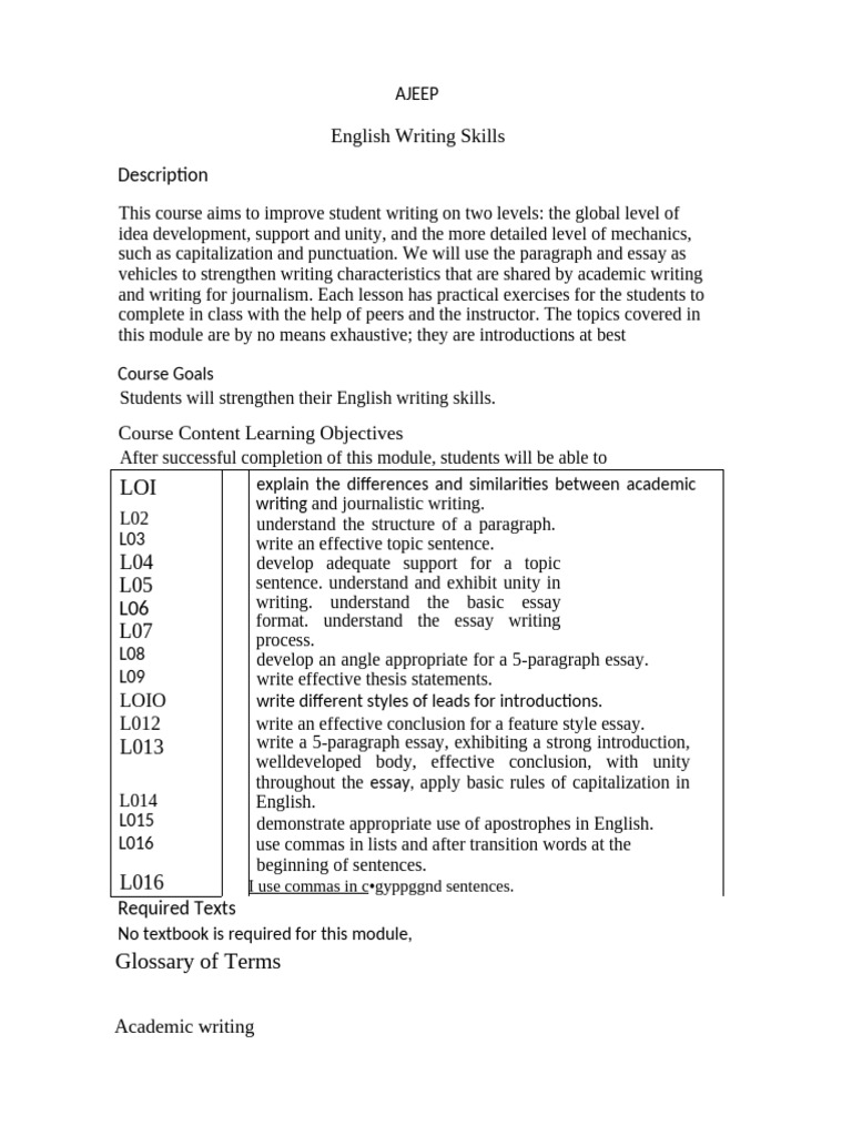 Enhance English Writing Skills Course | PDF | Essays | Comma