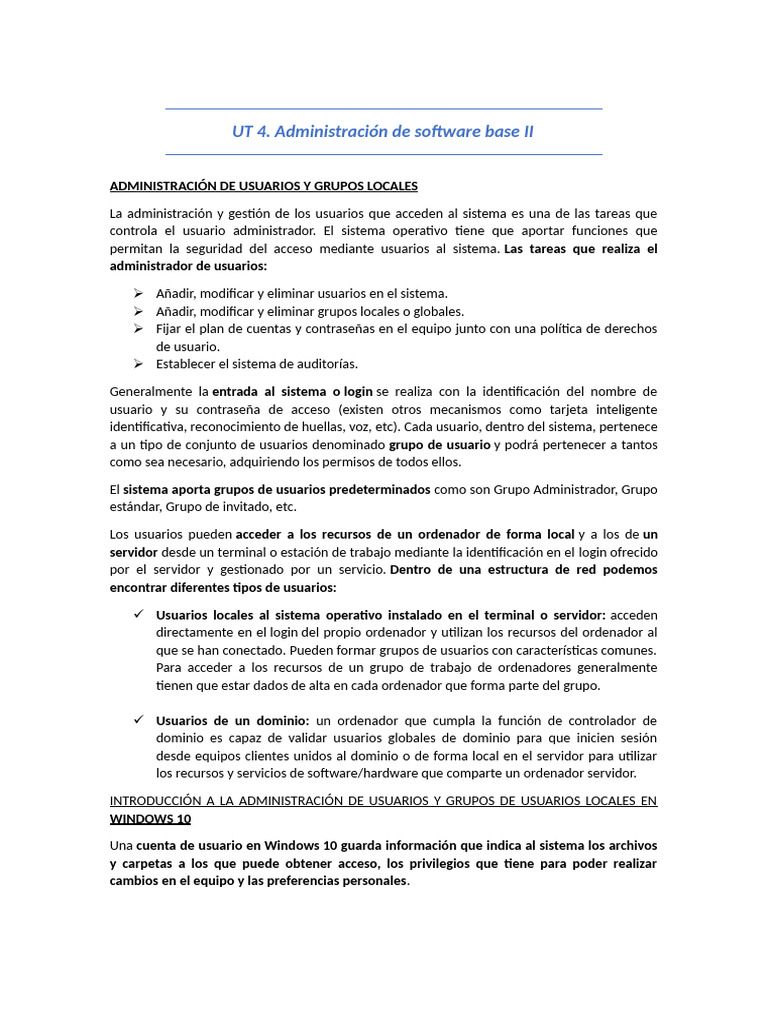 UT 4. Administración de Software Base II | PDF | Usuario (informática ...