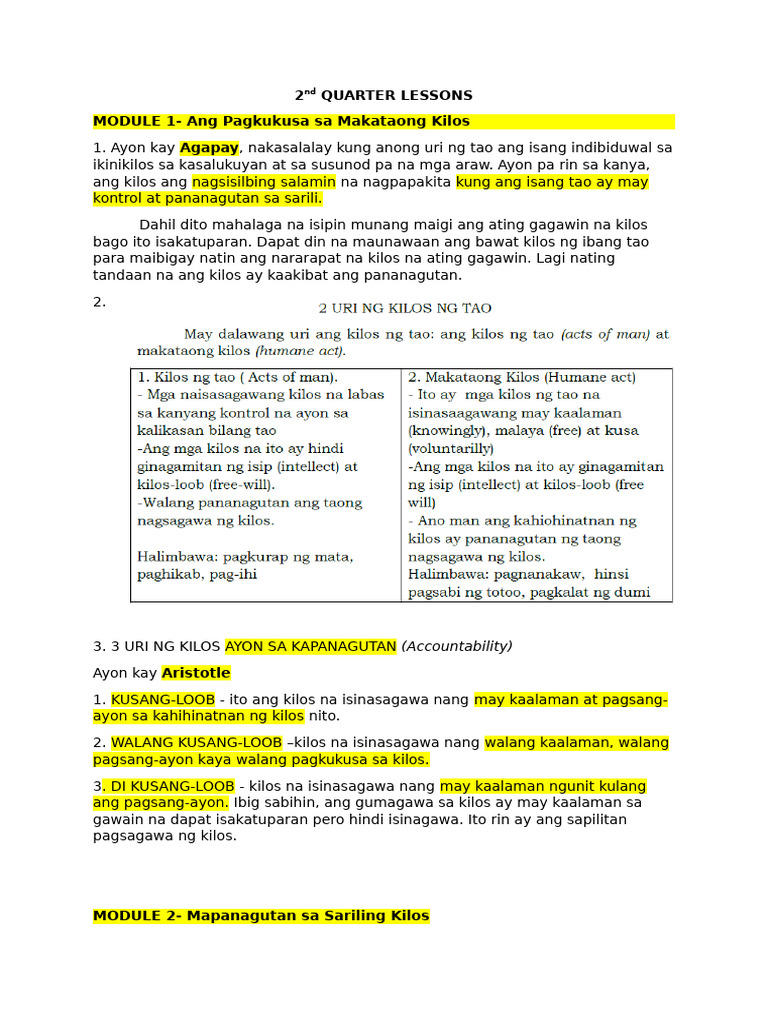 2nd QUARTER LESSONS | PDF