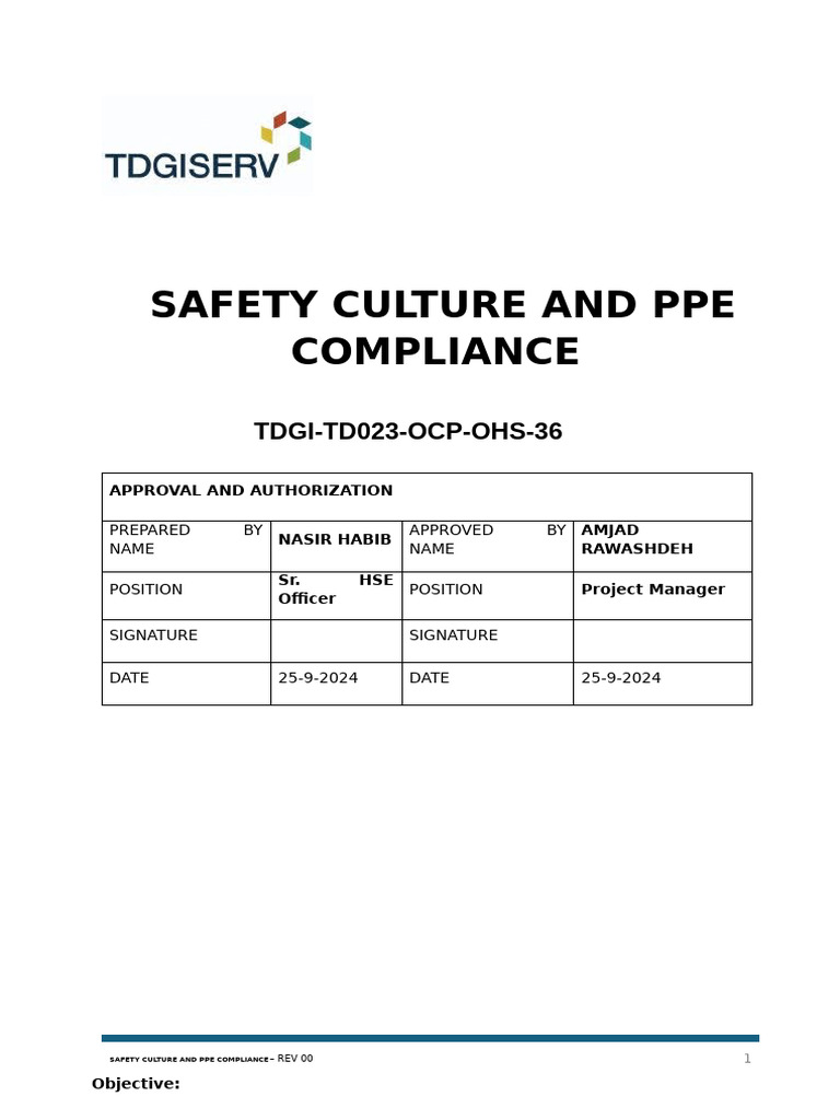 TDGI-TD023-OCP-OHS-36-Safety Culture and PPE Compliance | PDF ...